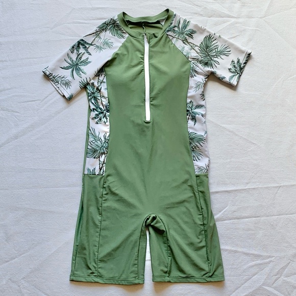 SHEIN | Swim | Tween Girls One Piece Surfer Style Tropical Green ...